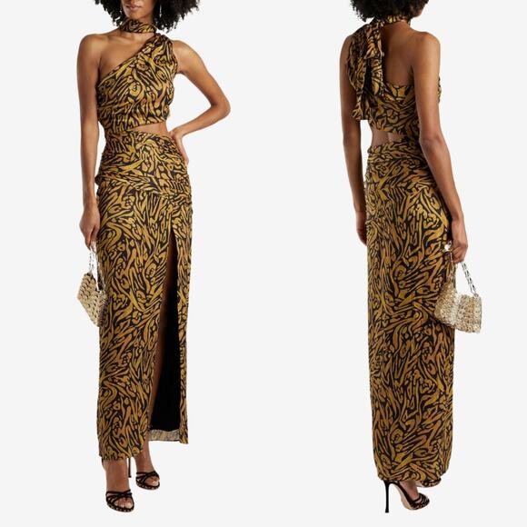 NICHOLAS | Dresses | Nicholas Fynlee One Shoulder Gown Mustard Animal ...